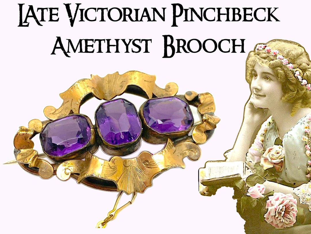 Antique Victorian Pinchbeck Gold & Amethyst Brooch - Etsy