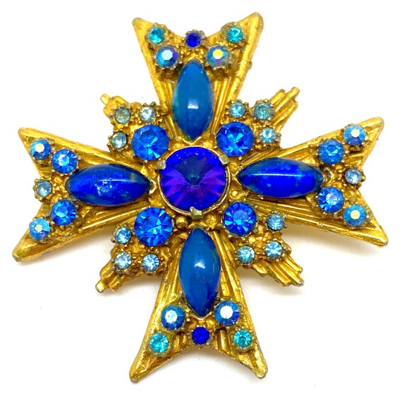 Large 1980s SPHINX Blue Glass Maltese Cross Statement… - Gem