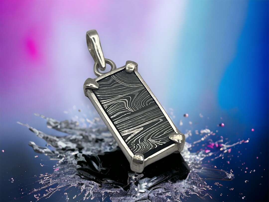 Gibeon Iron Meteorite Damascus Silver Pendant Meteorite Jewelry / Space ...