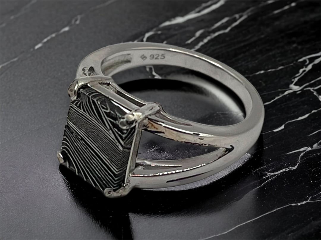 Gibeon Iron Meteorite Damascus Silver Ring Meteorite Jewelry / Space ...