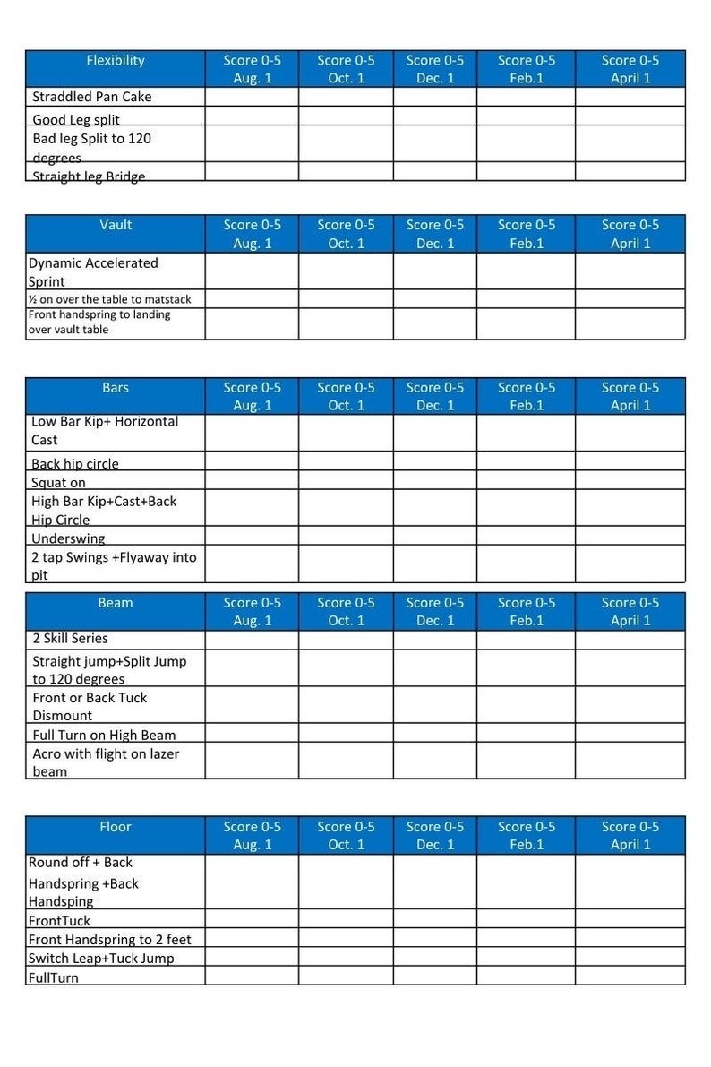 Gymnast Meet Evaluation Sheet - Etsy