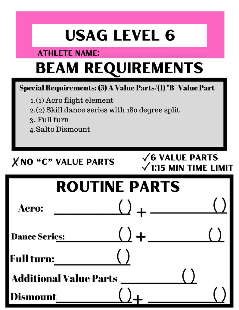 USA Level 6 Requirement Fill in the Blank Sheets for Coaches - Etsy