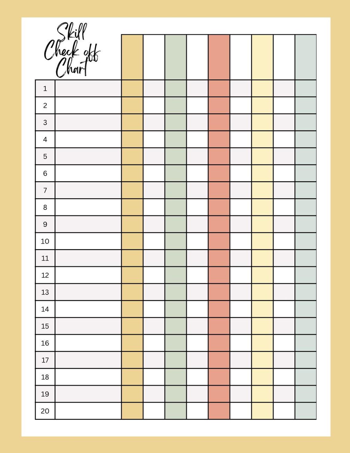 Skill Check off Chart - Etsy