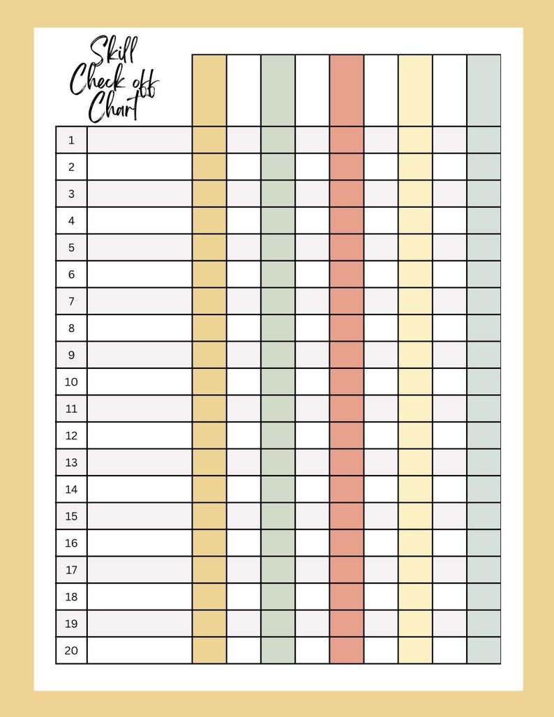 Skill Check off Chart - Etsy