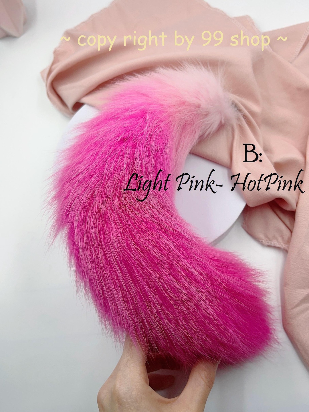 Slim Thin Pink Ombre Real Fox Tail Cosplay Anime Sexy Cute Animal Furry ...