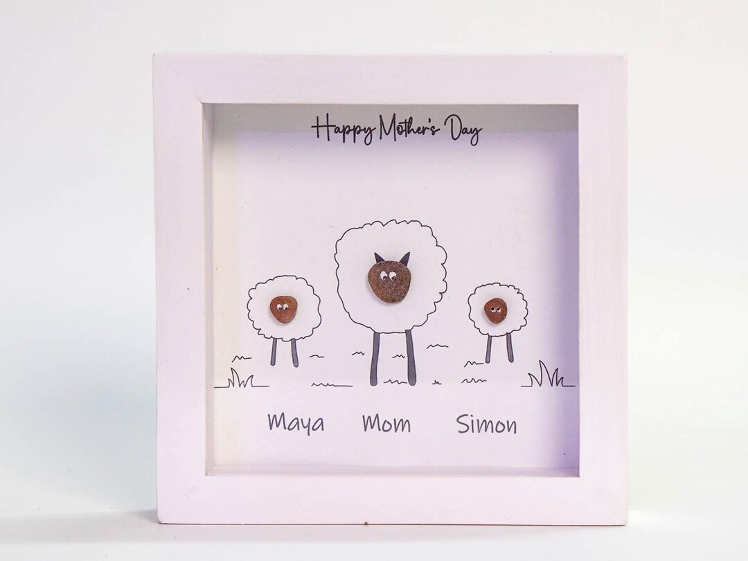 Personalized Natural Pebble Art Sheep Family Picture Christmas Family ...