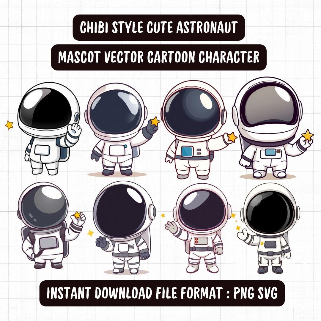 Chibi Astronaut Vector Illustrations Art Drawing - Adorable Space ...