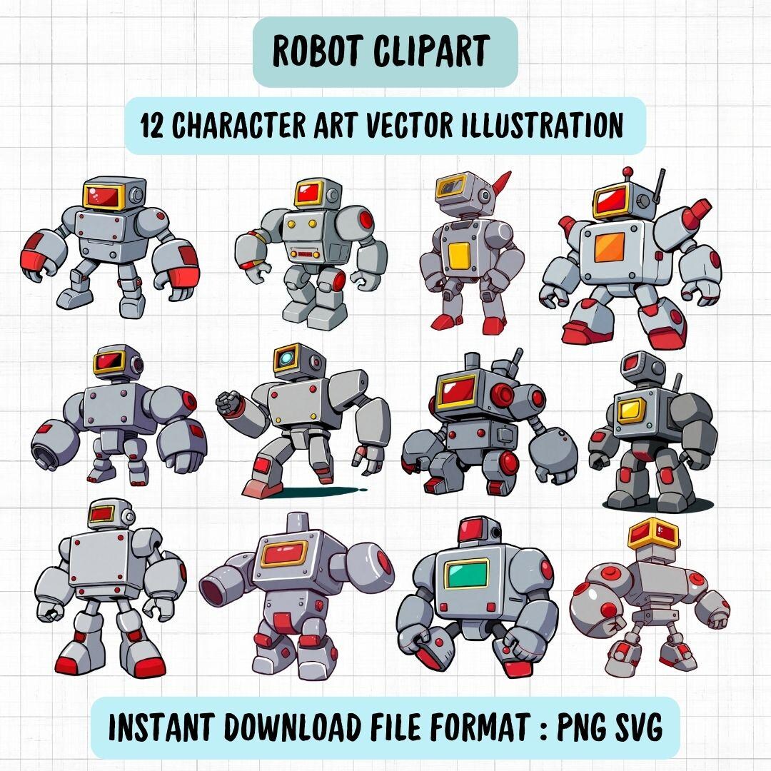 Robot Clipart Vector Bundle | 12 Unique Retro-inspired Robot Designs ...