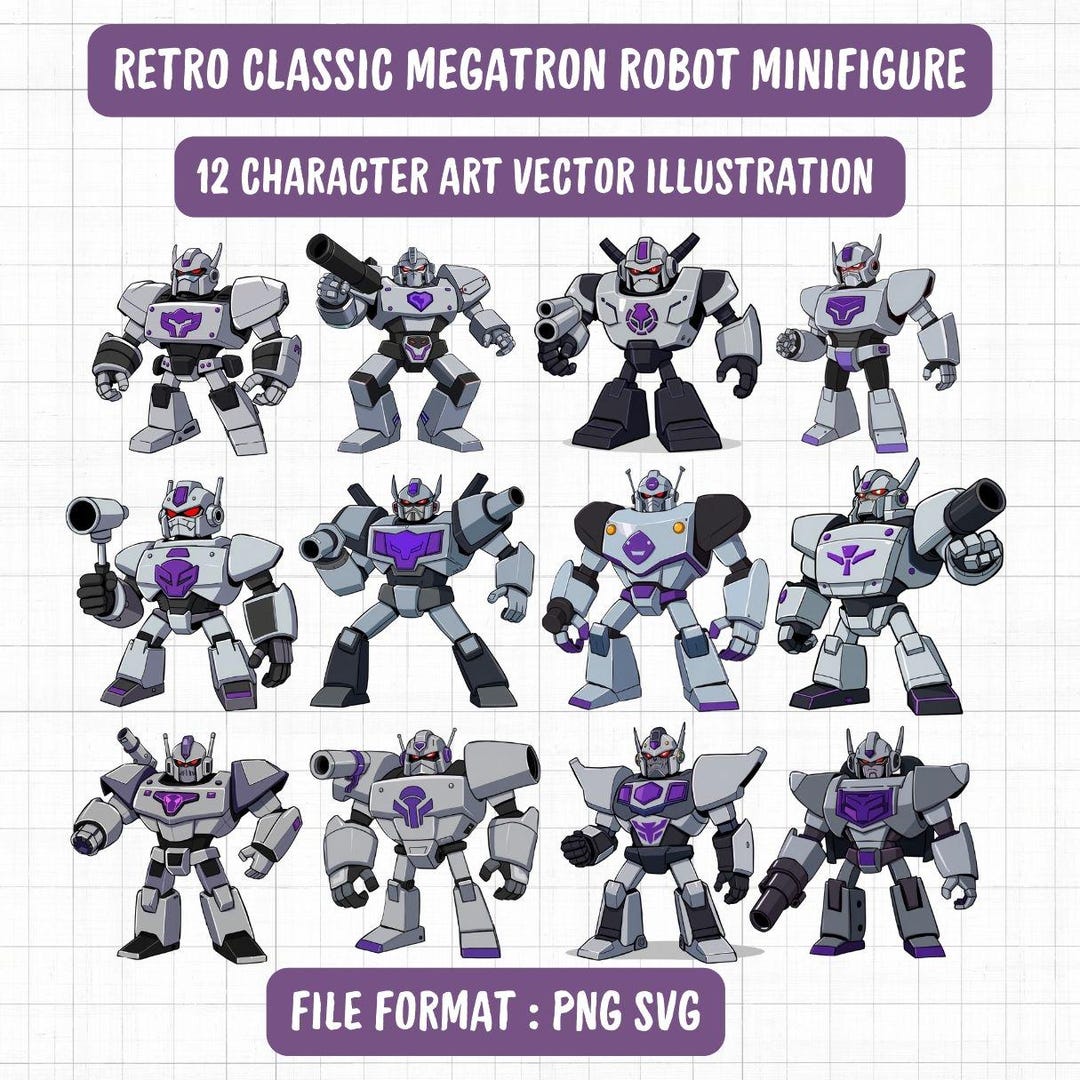 Retro Classic Megatron Robot Minifigure | 12 Vector Art Illustrations ...