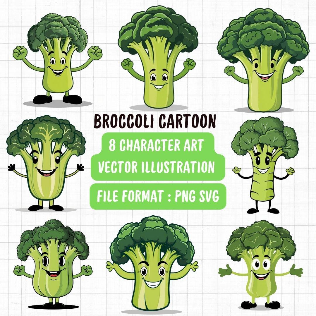 Broccoli Cartoon Vector Art Cartoon Mascot - 8 Fun Character ...