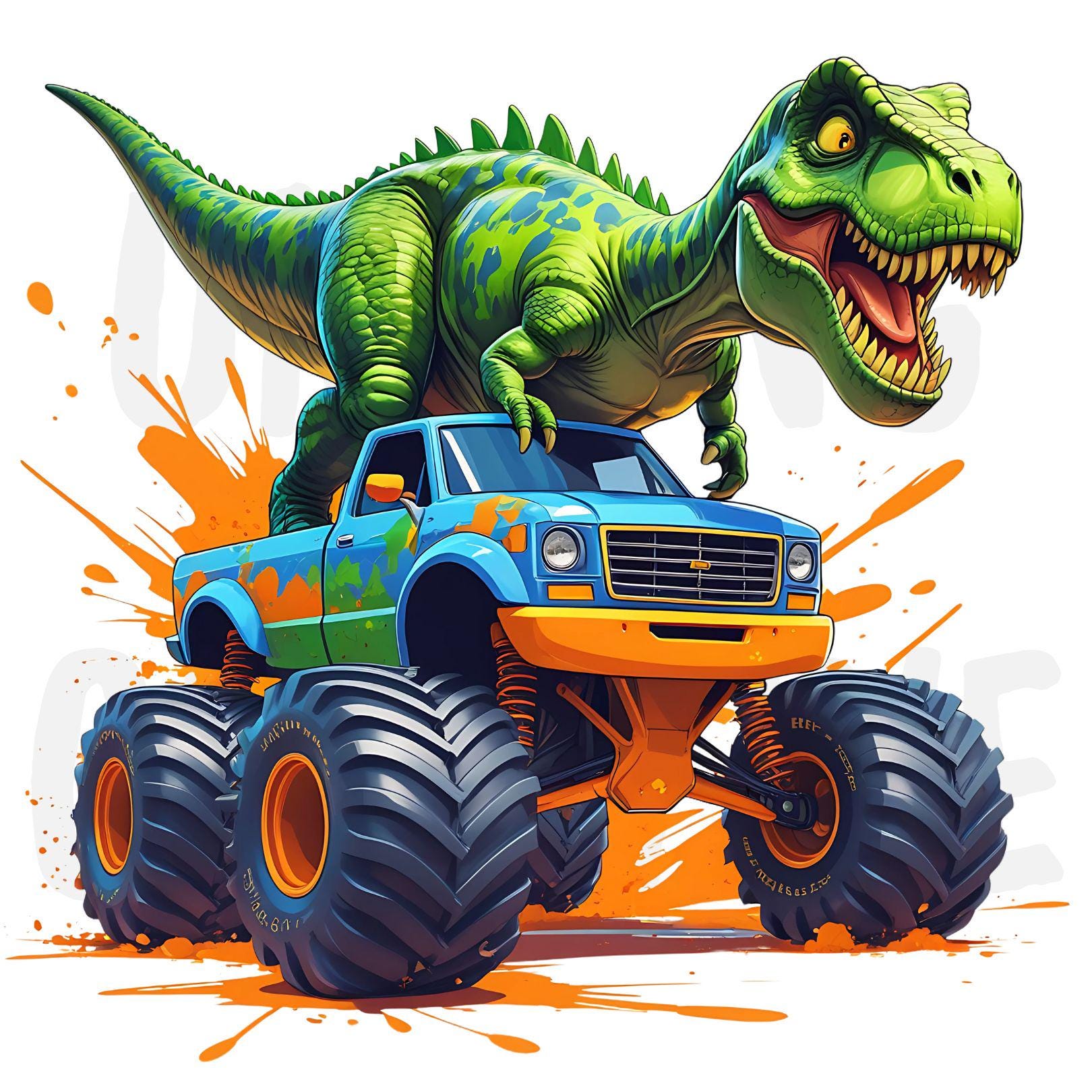 Dinosaur Monster Truck SVG, T Rex Clipart PNG, Cartoon Vector for Boys ...