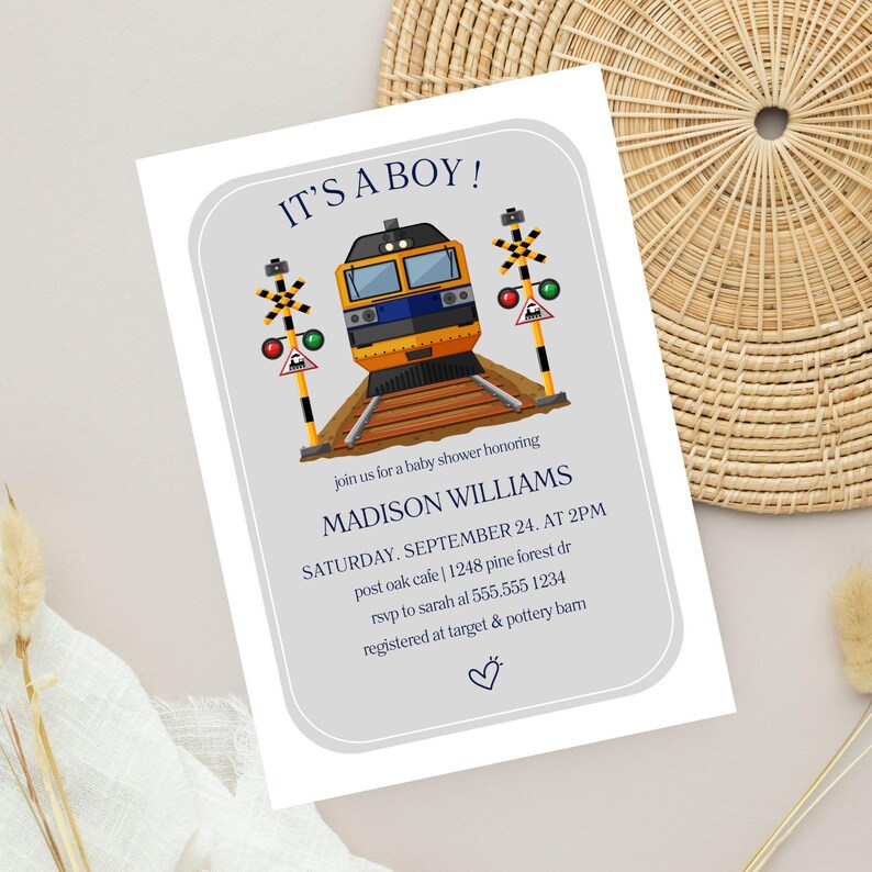 Editable Train Baby Shower Invite, Boy Baby Shower, Digital Template ...