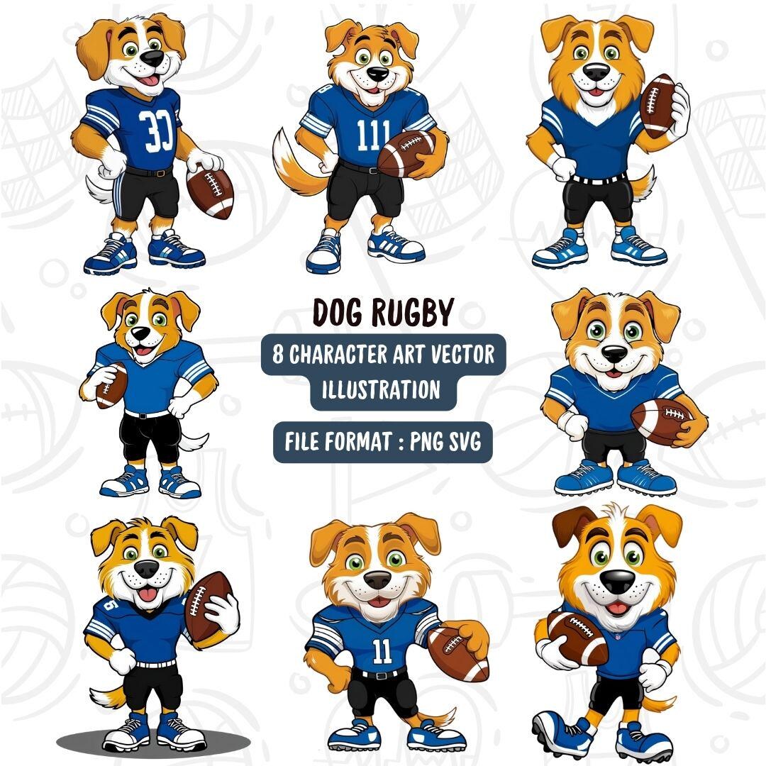 Dog Rugby Player Cartoon - 8 Character Art Vector | Cute Canine Sports ...