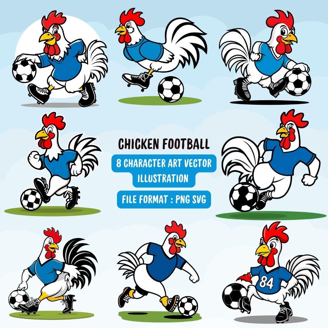 Chicken Football Soccer Player Cartoon - 8 Character Art Vector | Fun ...