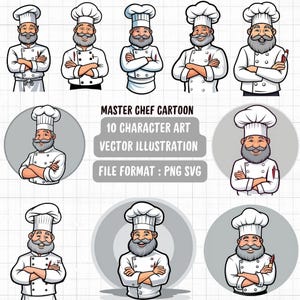 Master Chef Cartoon Vector Illustrations Bundle – 10 Unique Characters ...