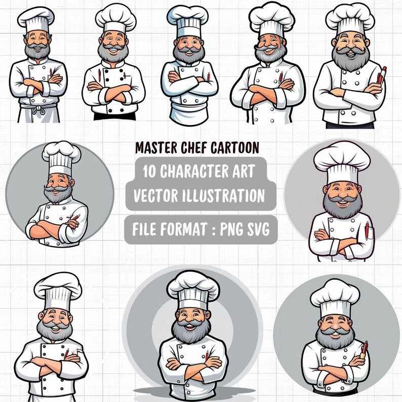 Master Chef Cartoon Vector Illustrations Bundle – 10 Unique Characters ...