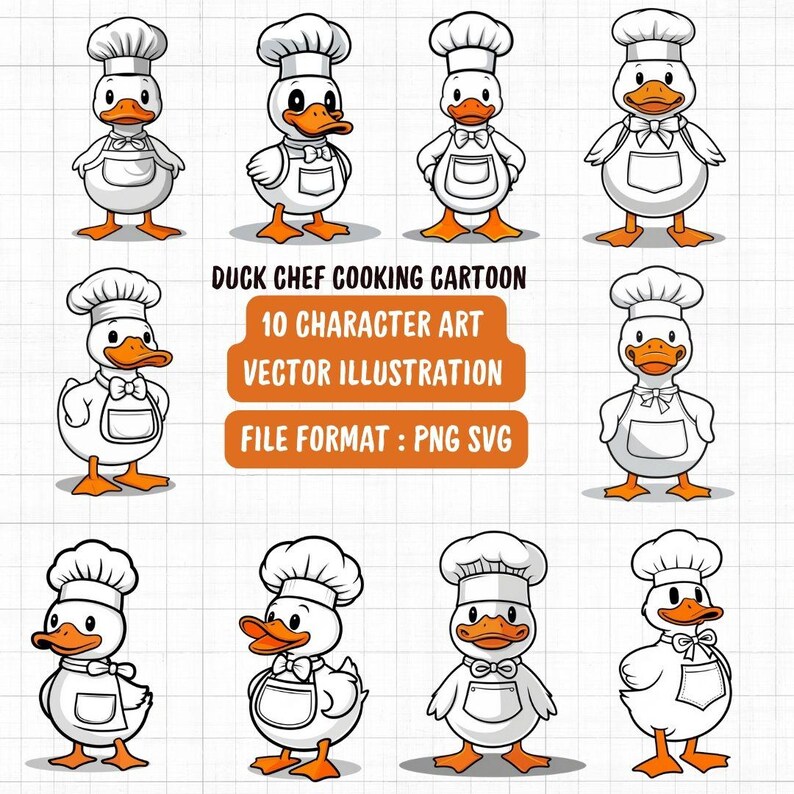 Duck Chef Cooking Mascot Cartoon - 10 Character Vector Illustrations in ...