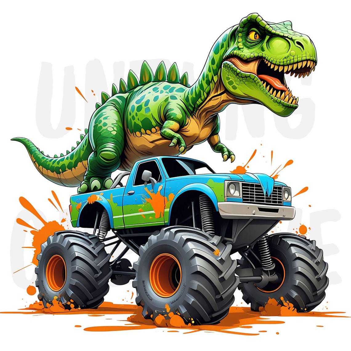 Dinosaur Monster Truck SVG, T Rex Clipart PNG, Cartoon Vector for Boys ...