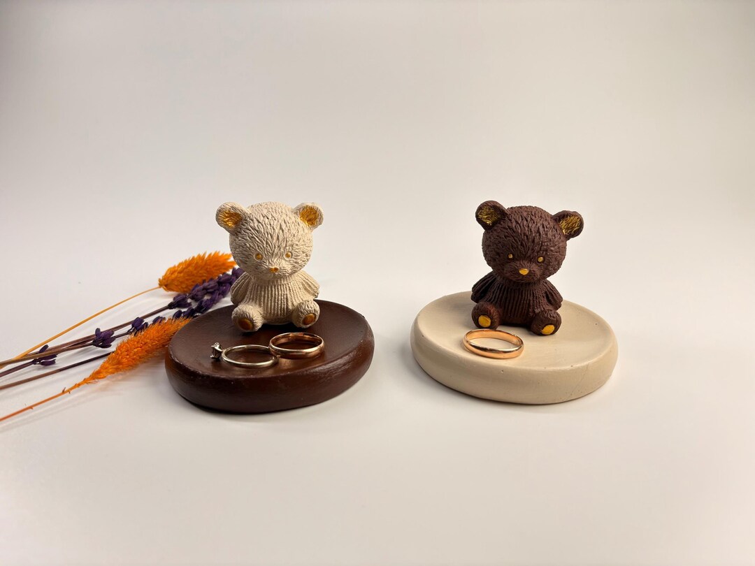 Dual Teddy Bear Ring Holder, Concrete Jewelry Storage, Ring Catcher ...