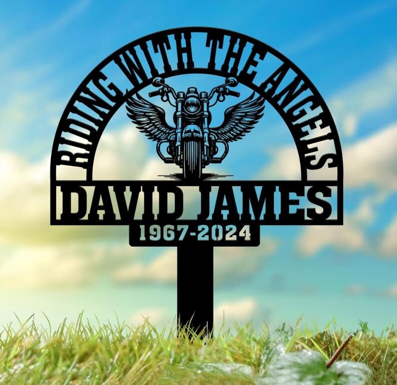 Custom Motorcycle With Wings Memorial Plaque Stake, Personalized Rider ...