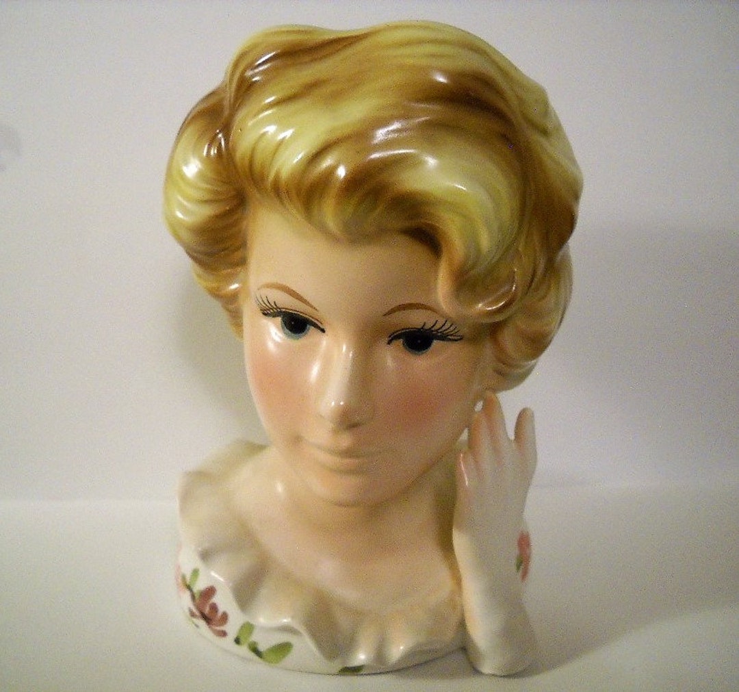 Vintage Samson Import 1964 Lady Head Vase W/hand Floral Dress Blonde 6 ...