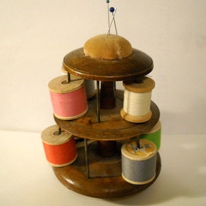 Antique 19th Century Sewing Thread Spool Holder Pin Cushion Caddy ...