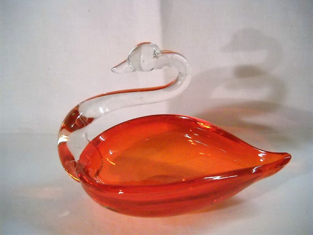 Vintage Mid Century ARDCO Red, Clear Glass Swan, Candy Dish, Made in ...