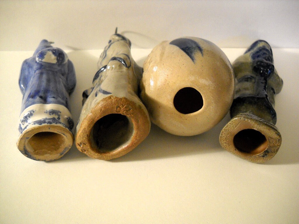 Lot 4 Salt Glazed Santas Art Pottery Gray & Blue Ornaments BBP Figurine ...