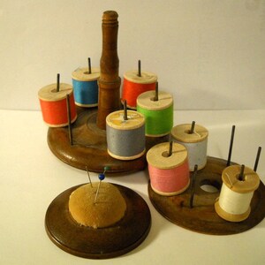 Antique 19th Century Sewing Thread Spool Holder Pin Cushion Caddy ...