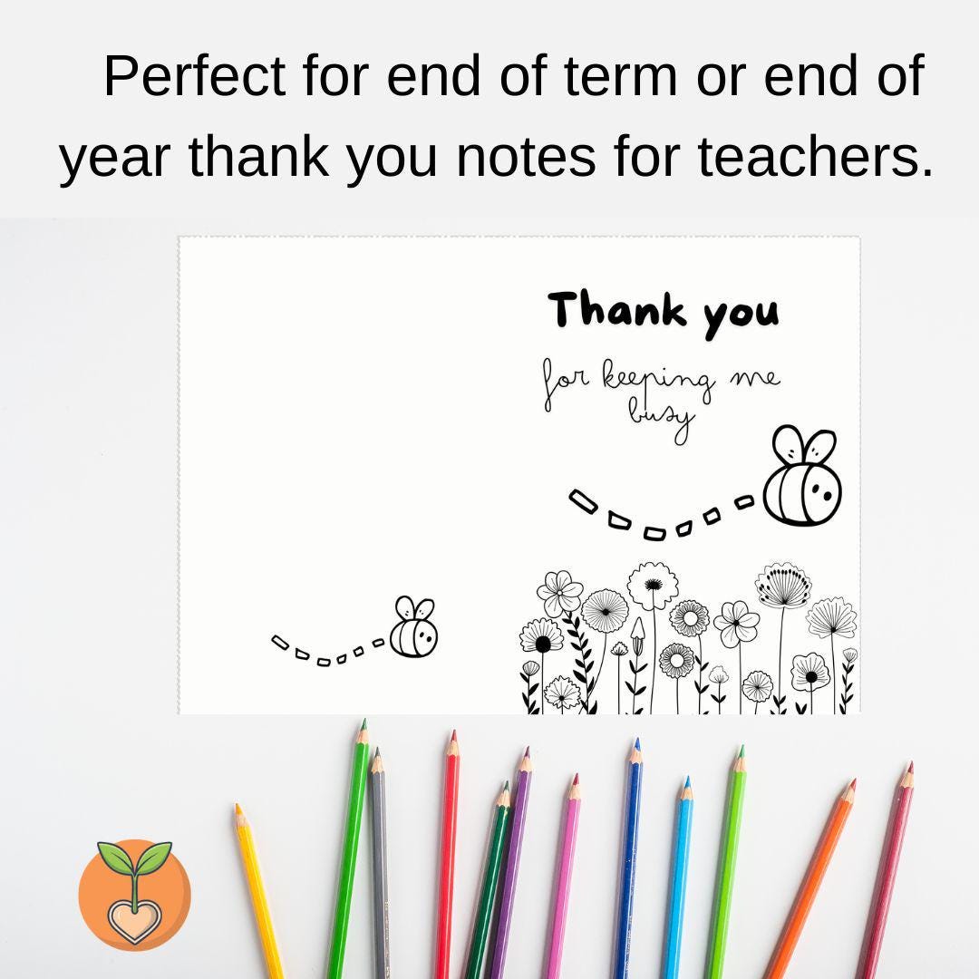Printable Teacher's Thank You Cards for Children to Color at Home Print ...
