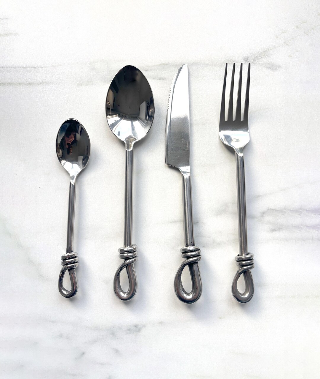 Vintage Art Deco Spiral Cutlery Set – Silver Twisted Handles, Mid-20th ...