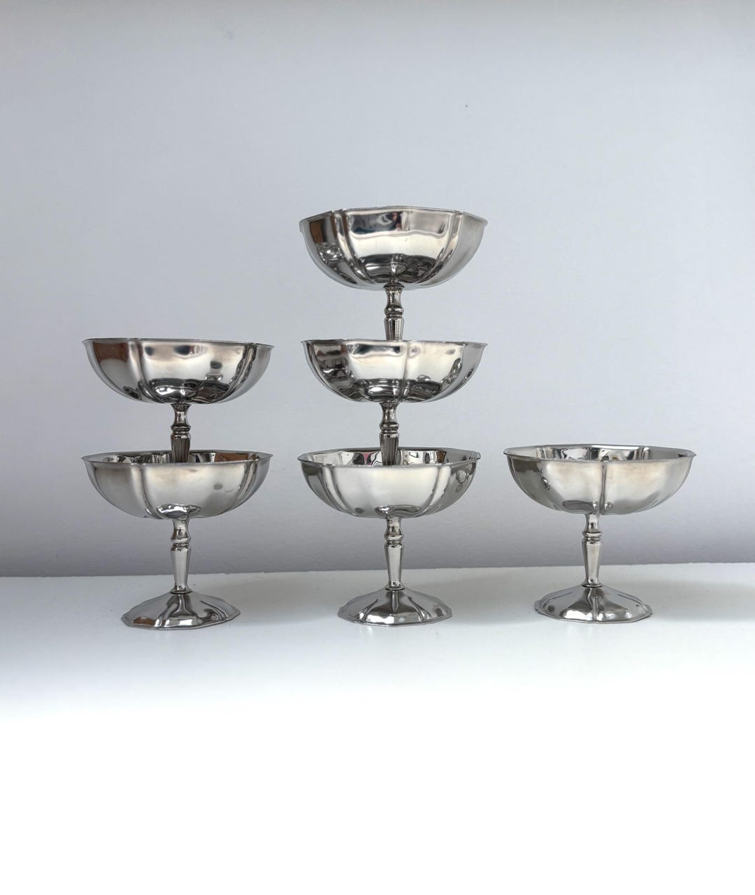 Set of 6 Shiny Silver Metal Bowls, Letang Remy Style, Chic Tableware ...