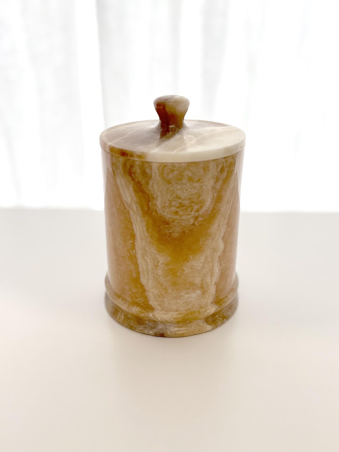 Vintage 1960s/70s Turned Alabaster Candy Dish – Caramel-colored Pot ...