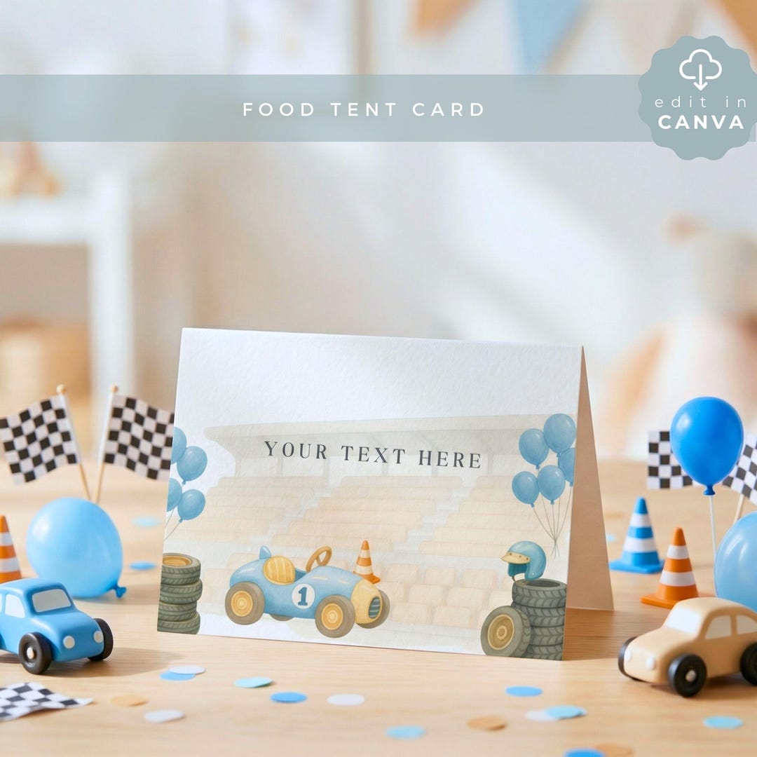First Lap Around the Track Race Car Birthday Food Tent Cards, Printable ...