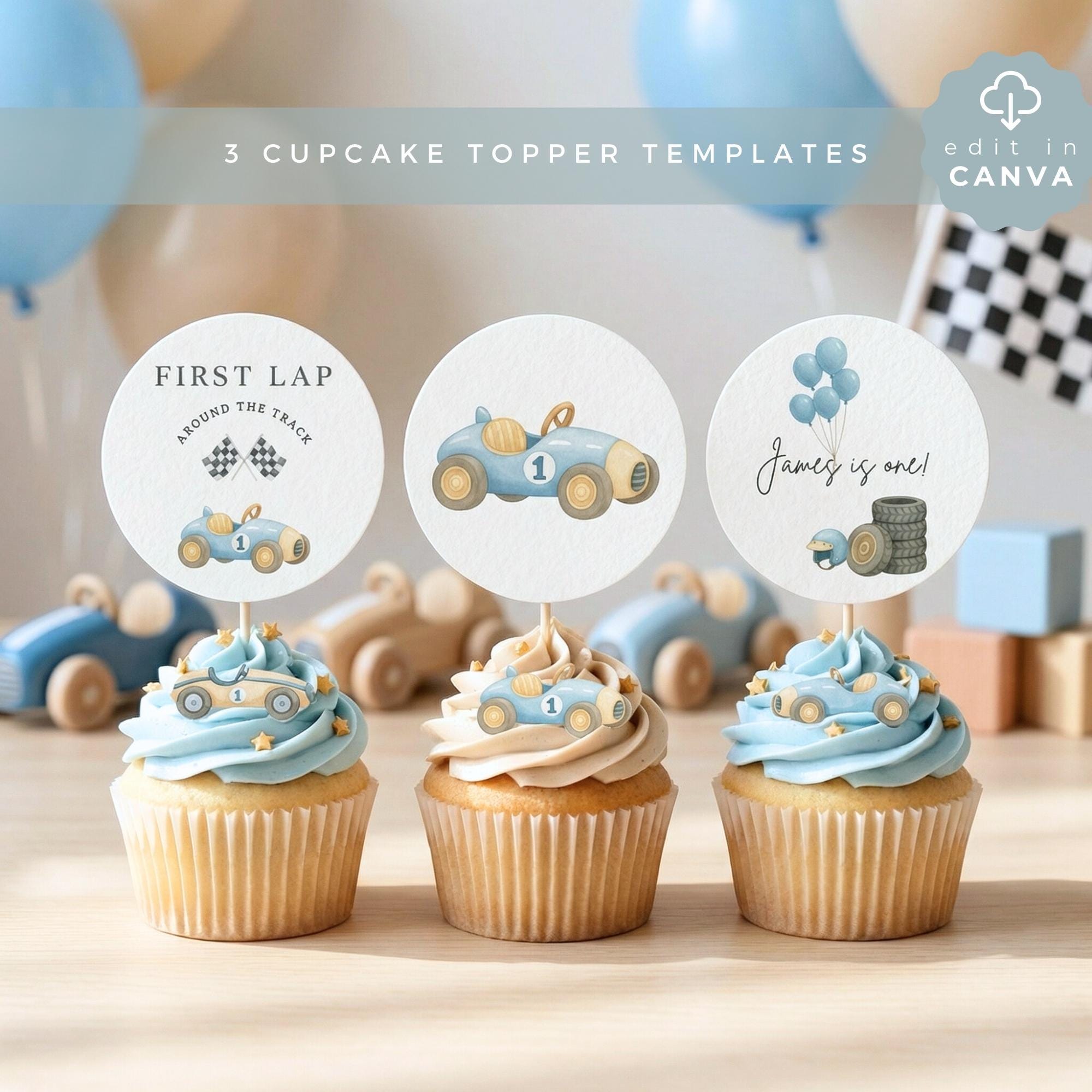 First Lap Around the Track, Race Car Birthday Cupcake Toppers ...
