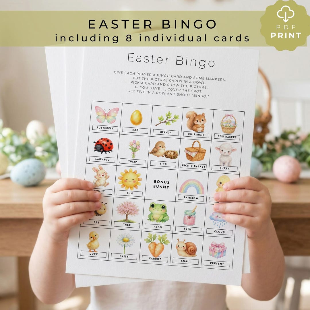 Easter Bingo Printable Game, Kids Easter Activity, 8 Bingo Cards, PDF ...
