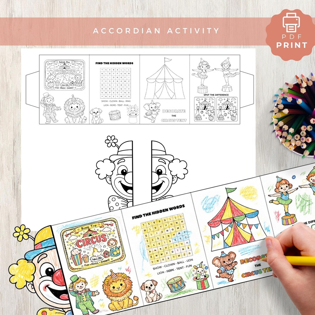 Circus Birthday Coloring Accordian, Carnival Activity Book Printable ...