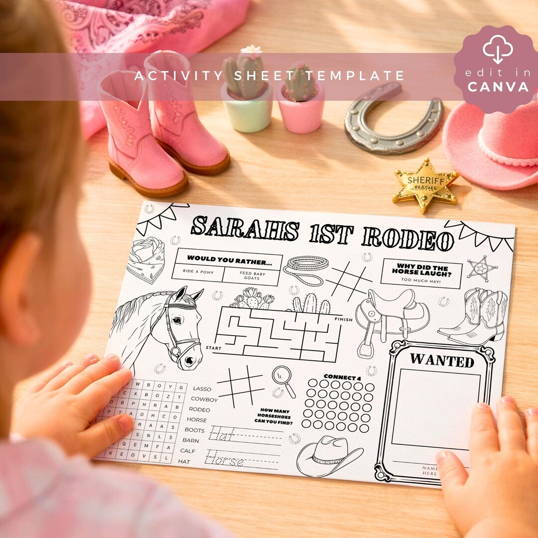 First Rodeo Activity Sheet, Printable Cowboy Birthday Coloring, Western ...