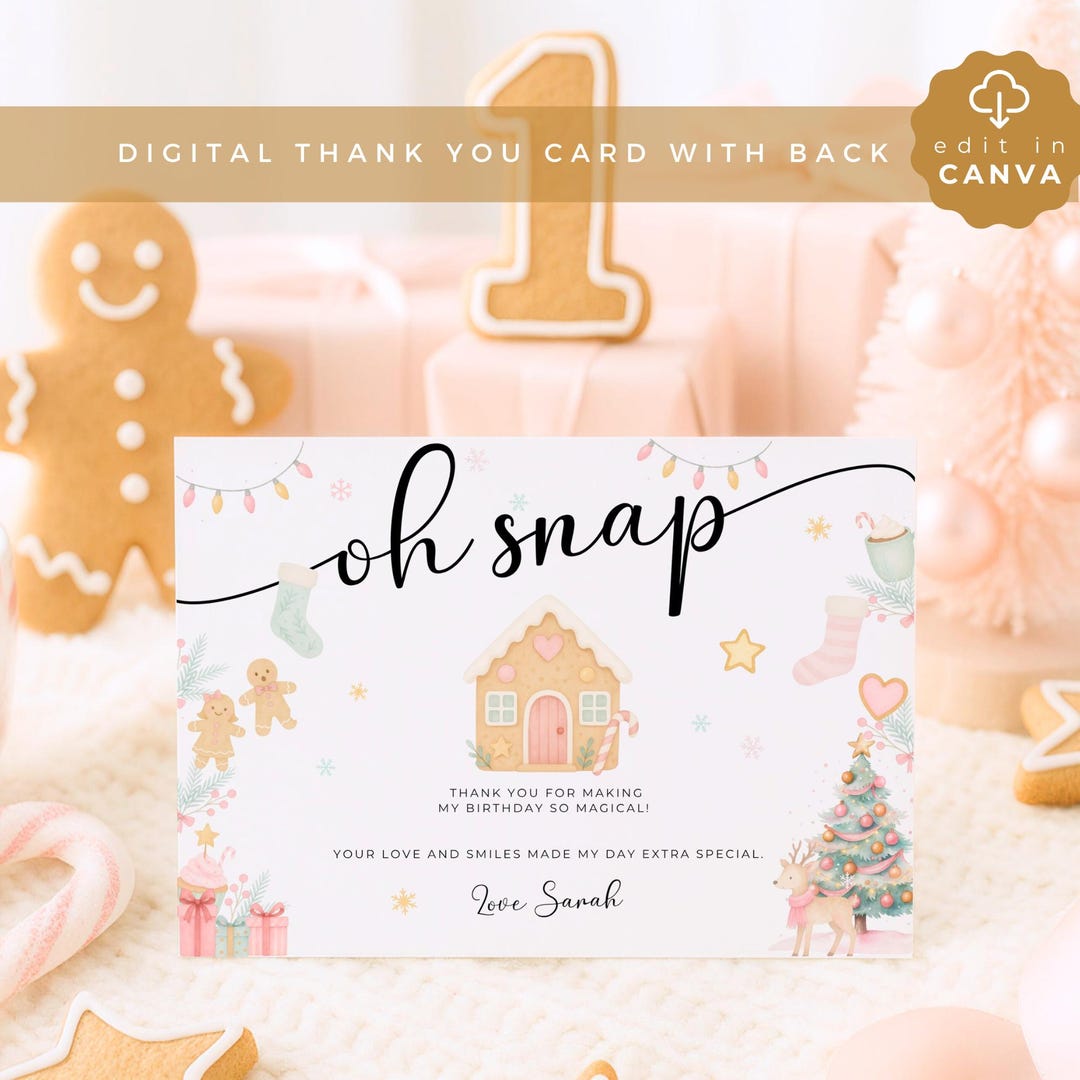 Christmas Gingerbread House Birthday Thank You Card With Picture ...