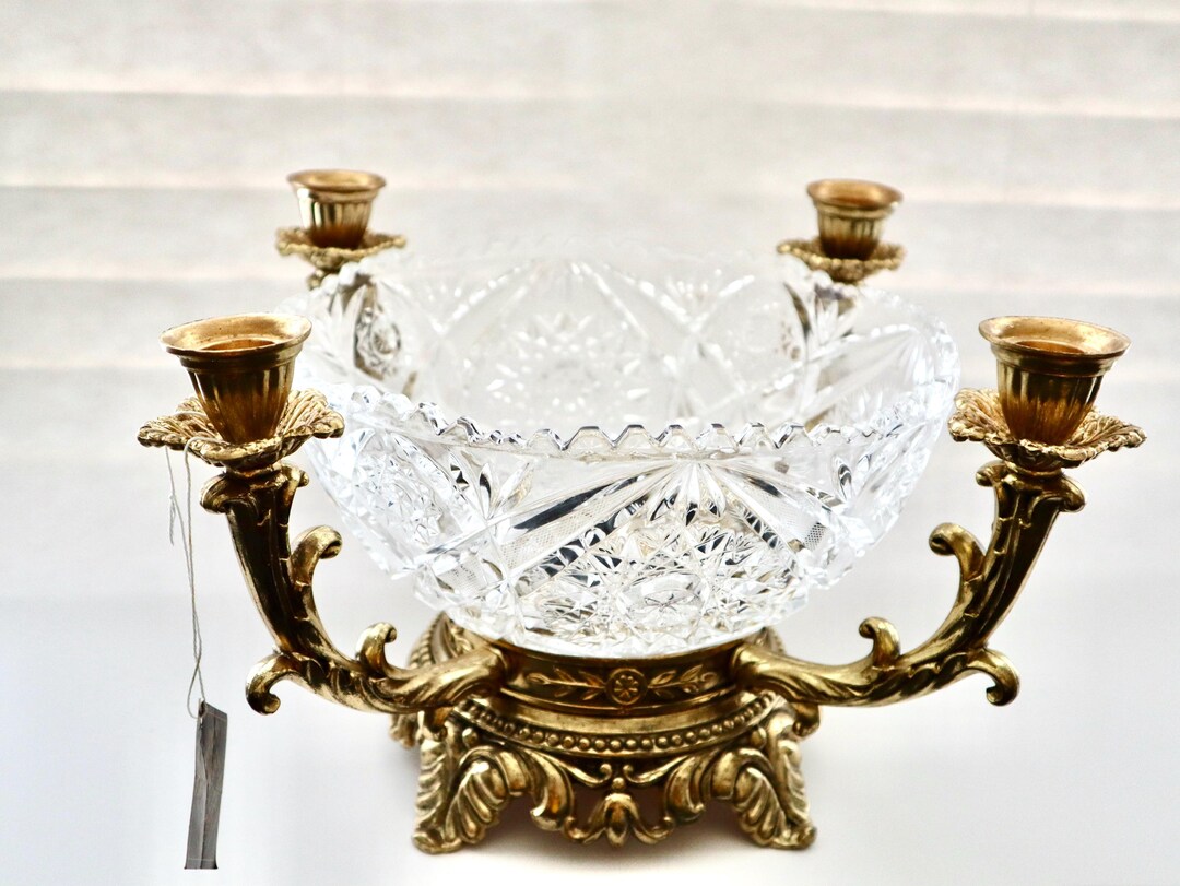 Hamilton Hollywood Regency Cut Glass Pedestal Gilt Centerpiece - Etsy