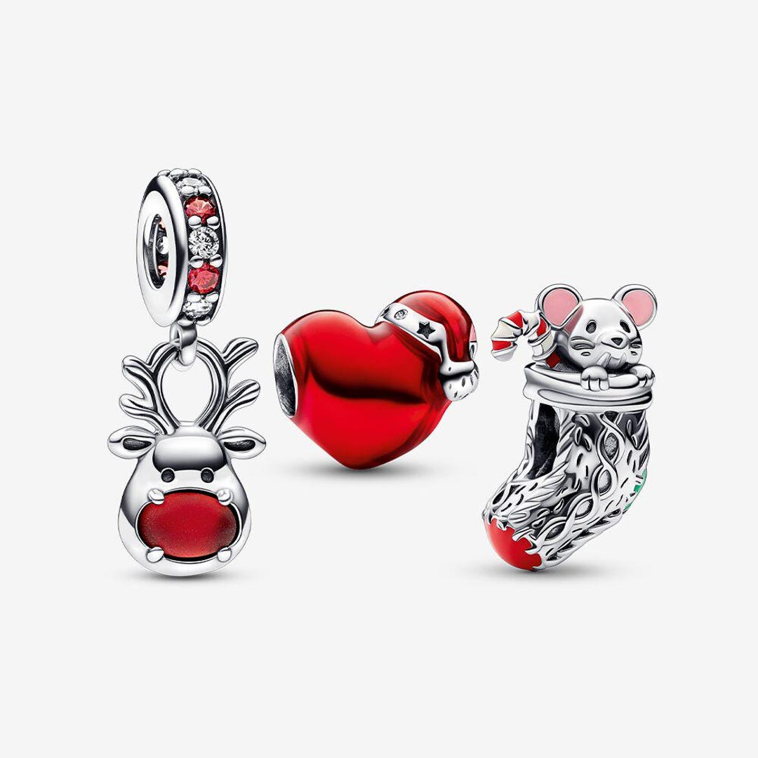 Pandora Red Christmas Heart Mouse Socks and Reindeer Charm Set - Etsy UK