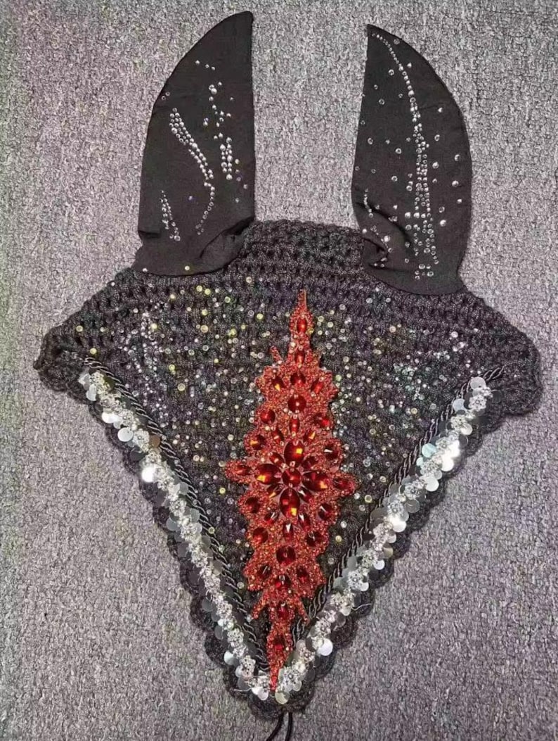 Custom Horse Ear Bonnet – Luxury Hand-embroidered Equestrian Fly Veil ...