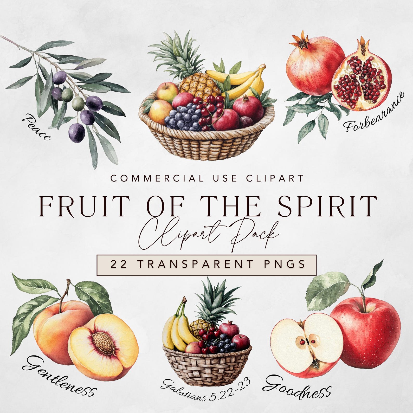 Fruit of the Spirit Clipart, Watercolor Biblical Scripture Png ...