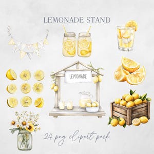 Lemonade Stand Clipart, Watercolor Fruit + Citrus Clip Art, Summer ...