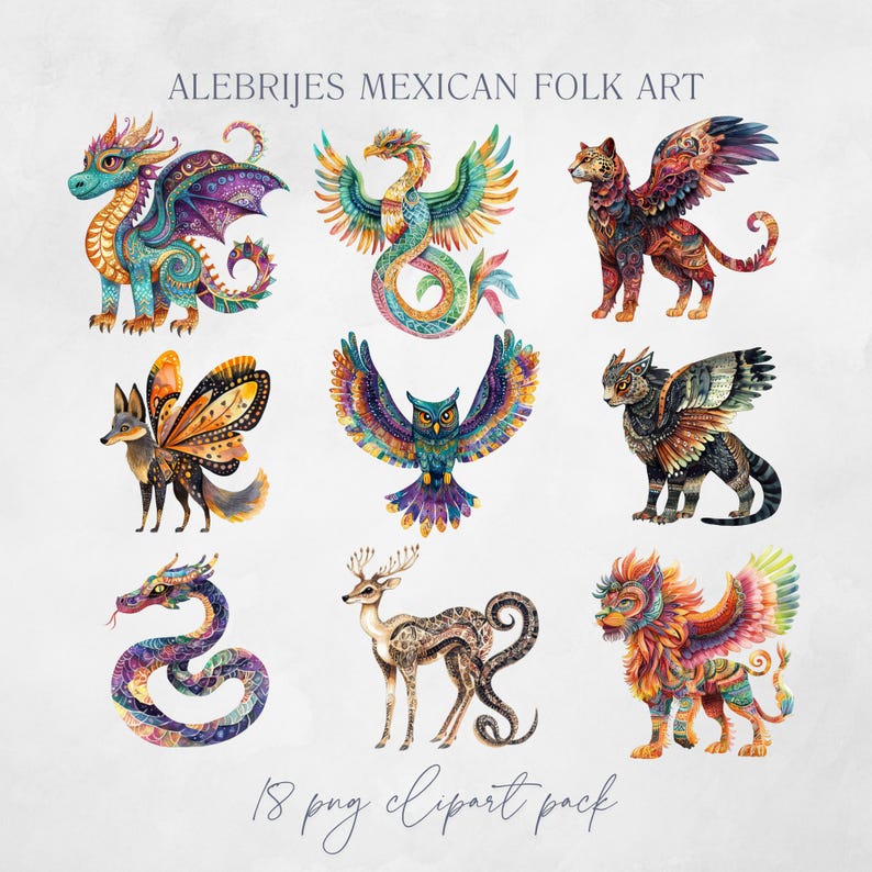 Alebrijes Clipart, Spirit Guide Animals in Mexican Folk Art, Dia De Los ...