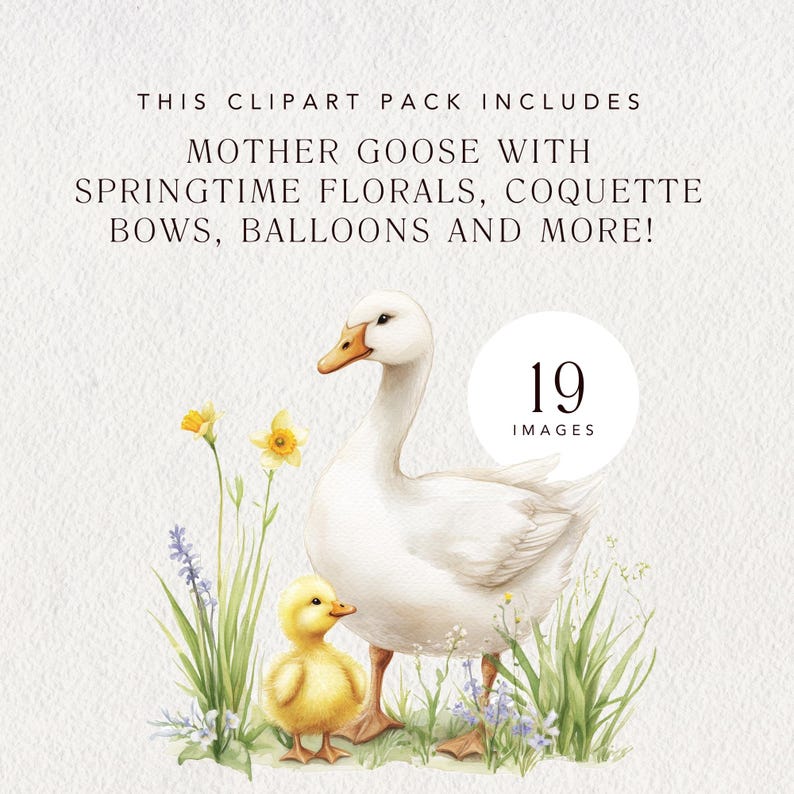 Mother Goose Baby Shower Clipart, Cute Watercolor Baby Goose W/ Spring ...