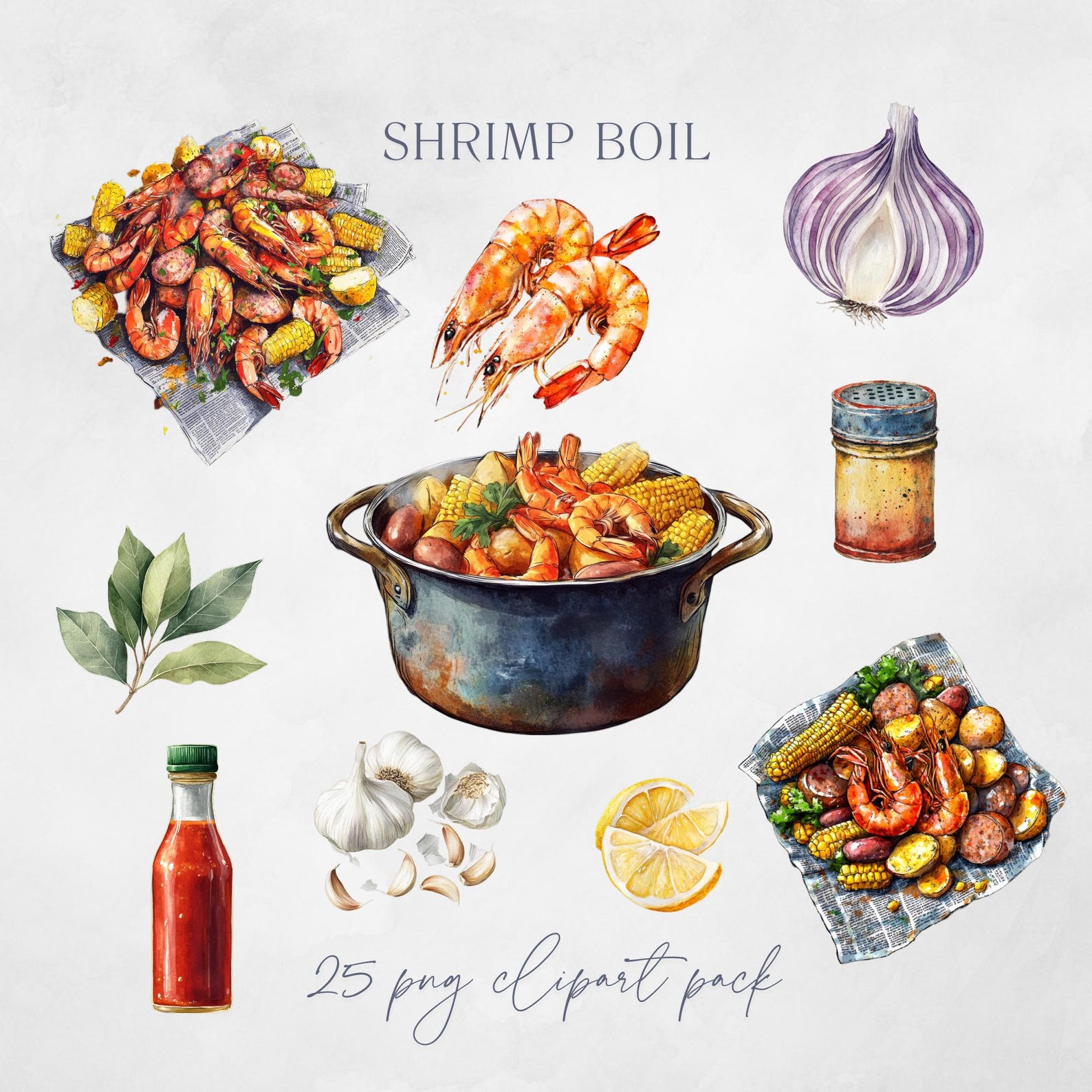 Shrimp Boil Clipart Watercolor Shrimps Prawn And Crawfish Boil