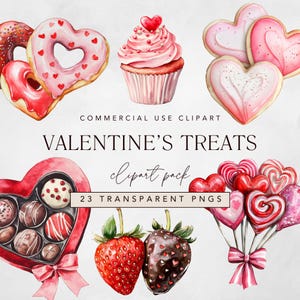 Valentine Treats Clipart, Watercolor Dessert + Valentines Day Sweet ...