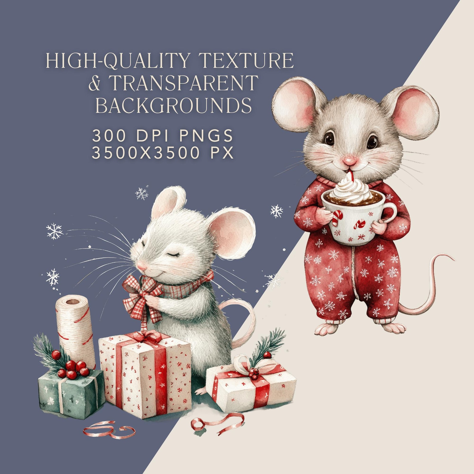 Watercolor Christmas Mouse Clipart, Cute Holiday Mice Doing Winter ...