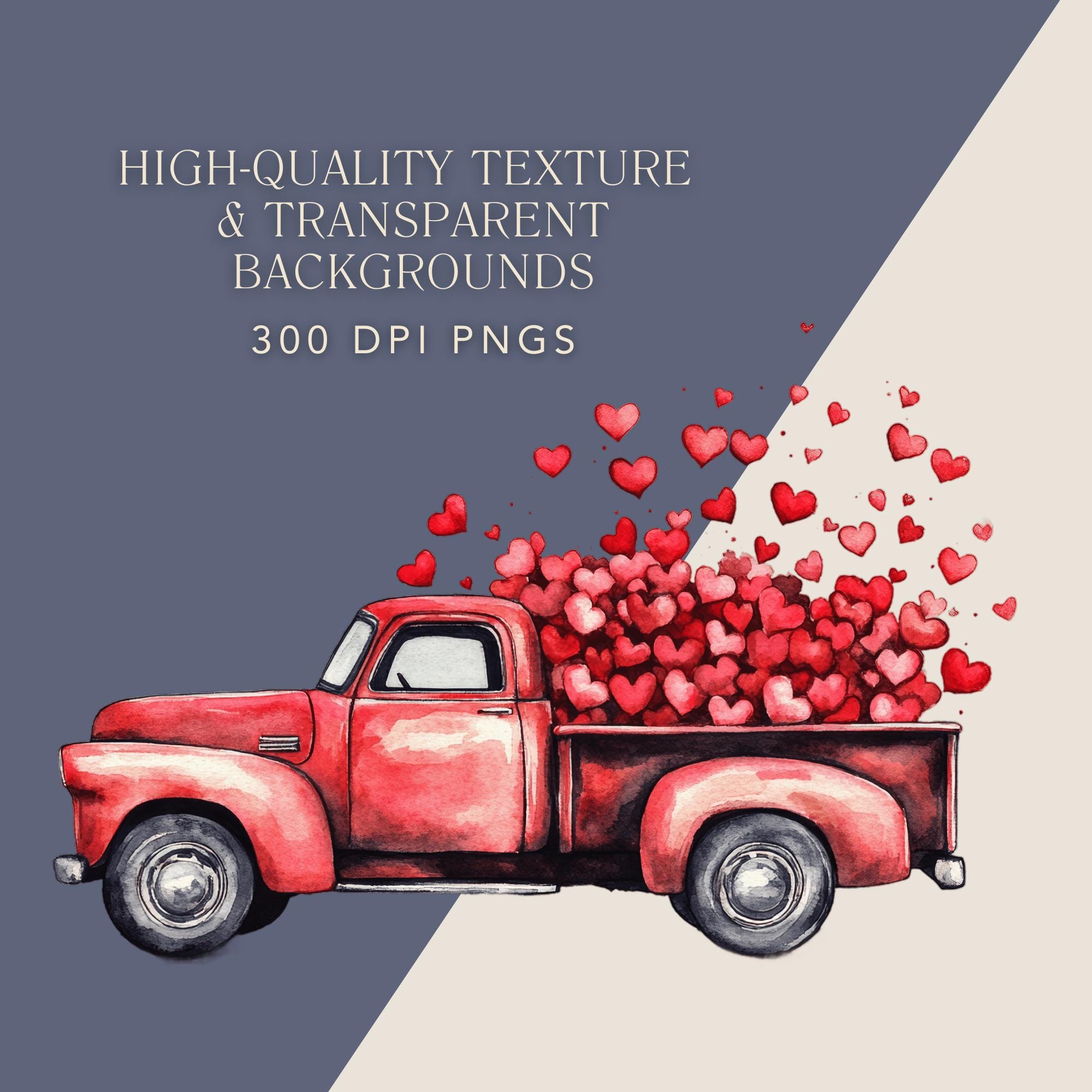 Valentine Truck Clipart, Watercolor Clipart W/ Pink Truck, Truck With ...